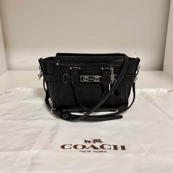 Coach | Bags | Coach Swagger 2 Black Leather Crossbody Satchel Silver ...